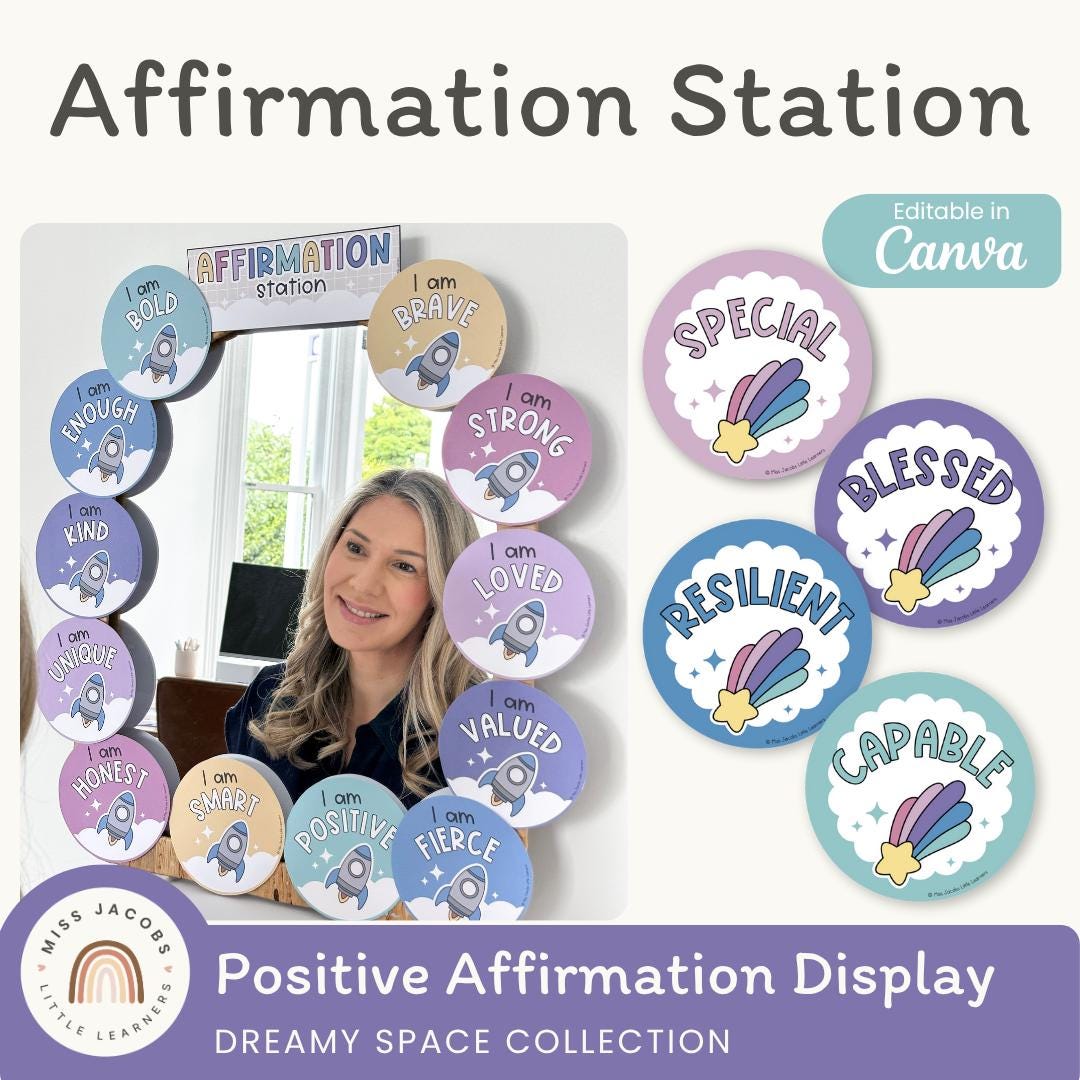 Dreamy Space Affirmation Station for Mirror or Bulletin Board: Pastel ...