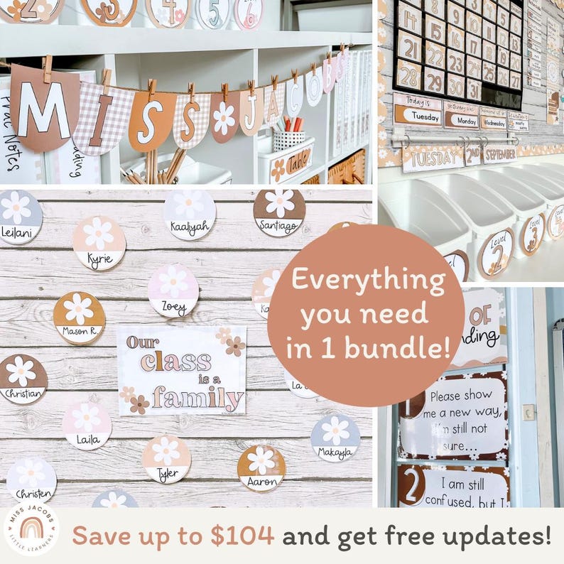 Daisy Gingham Classroom Decor Bundle | Editable - Etsy