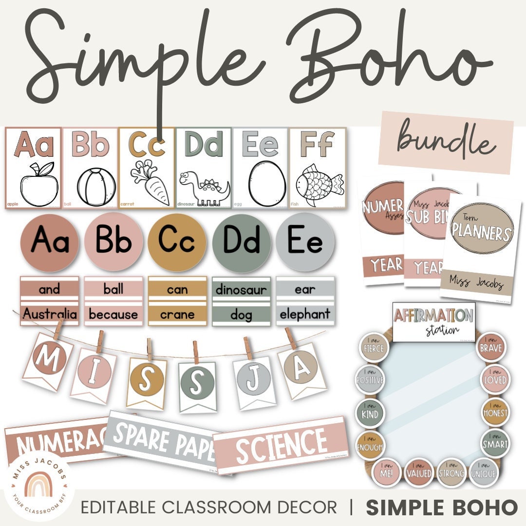SIMPLE BOHO Classroom Decor BUNDLE Neutral Boho Decor - Etsy