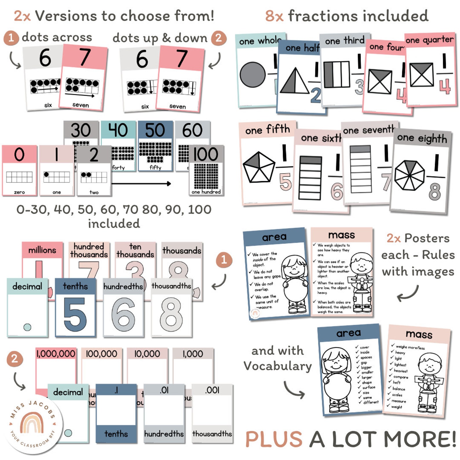 CALM COLORS Math Posters Bundle | Modern Rainbow Classroom Decor - Etsy