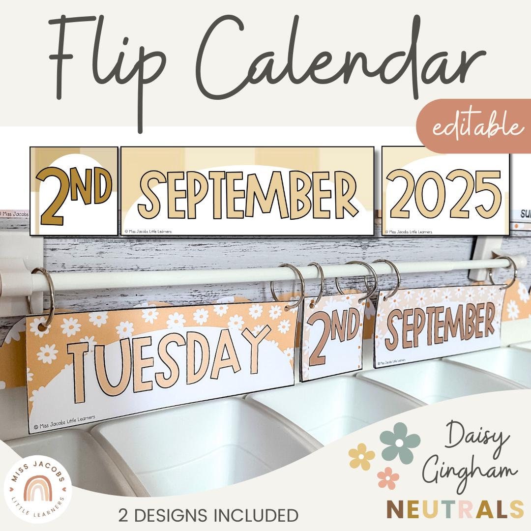 Flip Calendar | Interactive Date Display | Daisy Gingham Neutrals ...