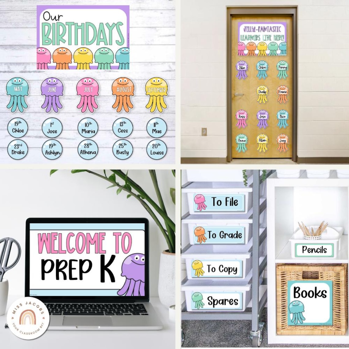 Ocean Jellyfish Classroom Decor Bundle, Calm Theme Pastel Teacher ...