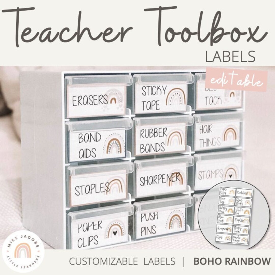 BOHO RAINBOW Teacher Toolbox Labels | Editable | Neutral Rainbow ...