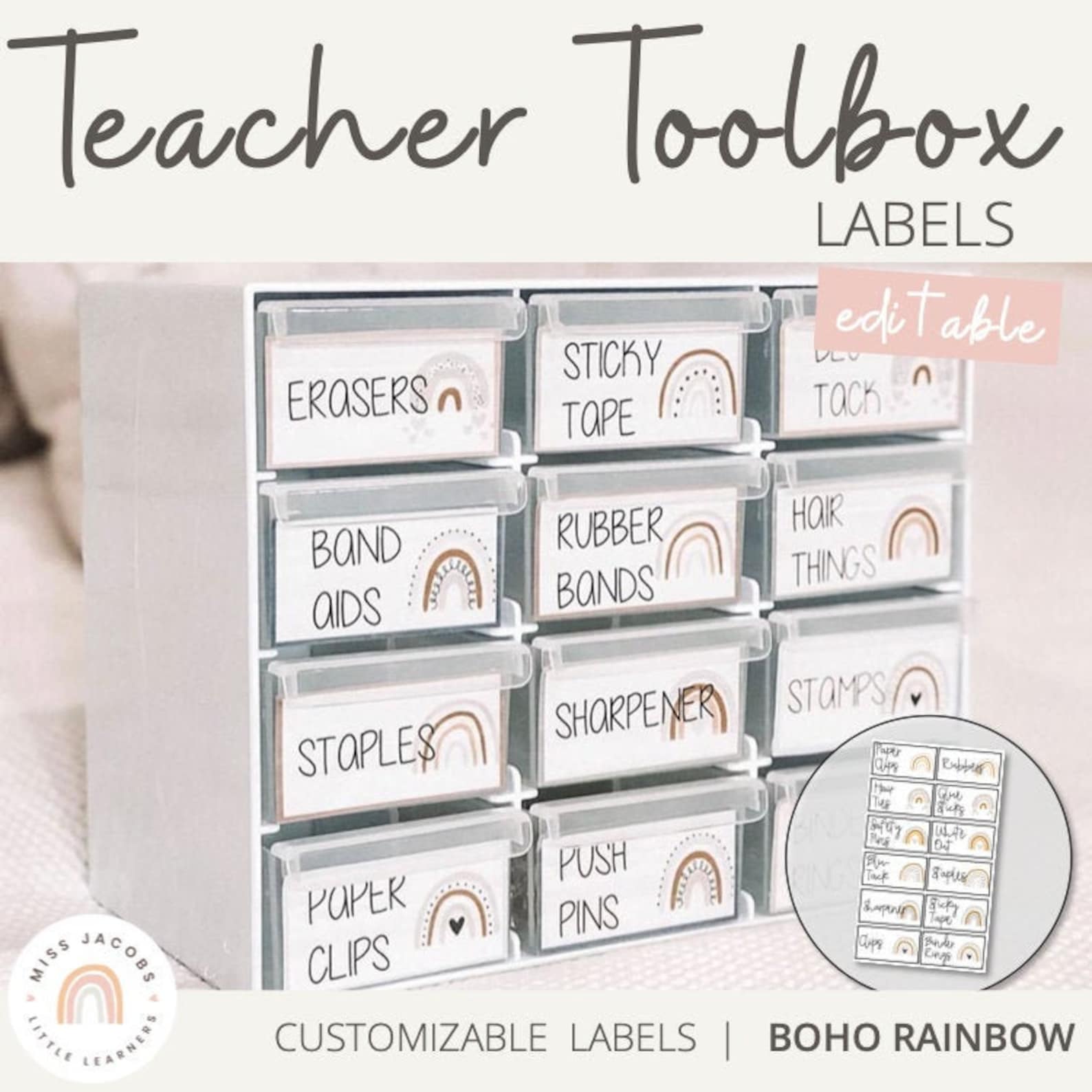 BOHO RAINBOW Teacher Toolbox Labels Editable Neutral - Etsy