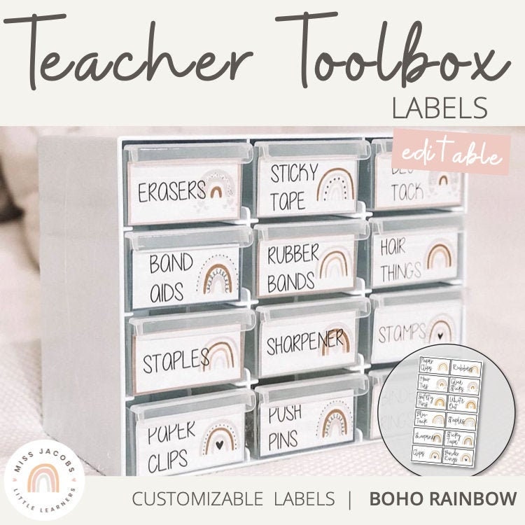 BOHO RAINBOW Teacher Toolbox Labels Editable Neutral - Etsy