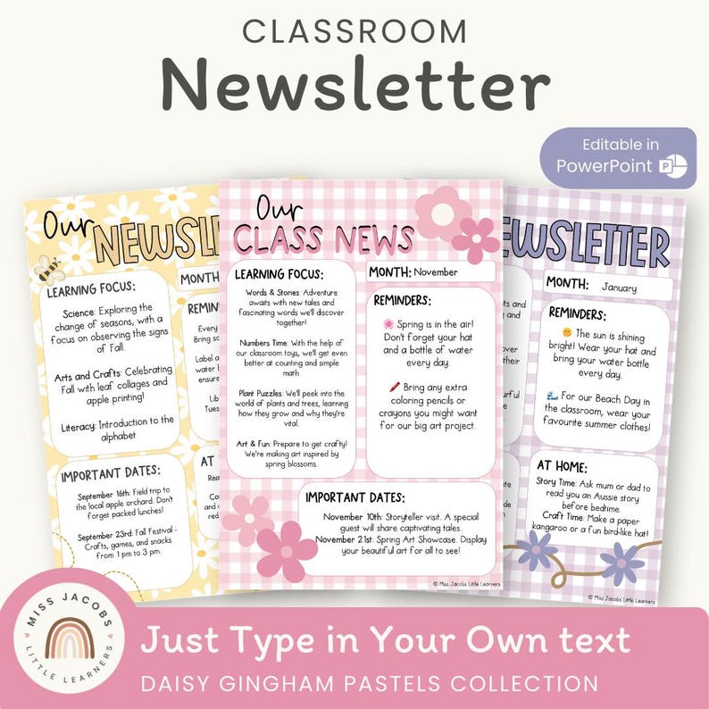 Editable Classroom Newsletter Template | Daisy Gingham Pastels ...