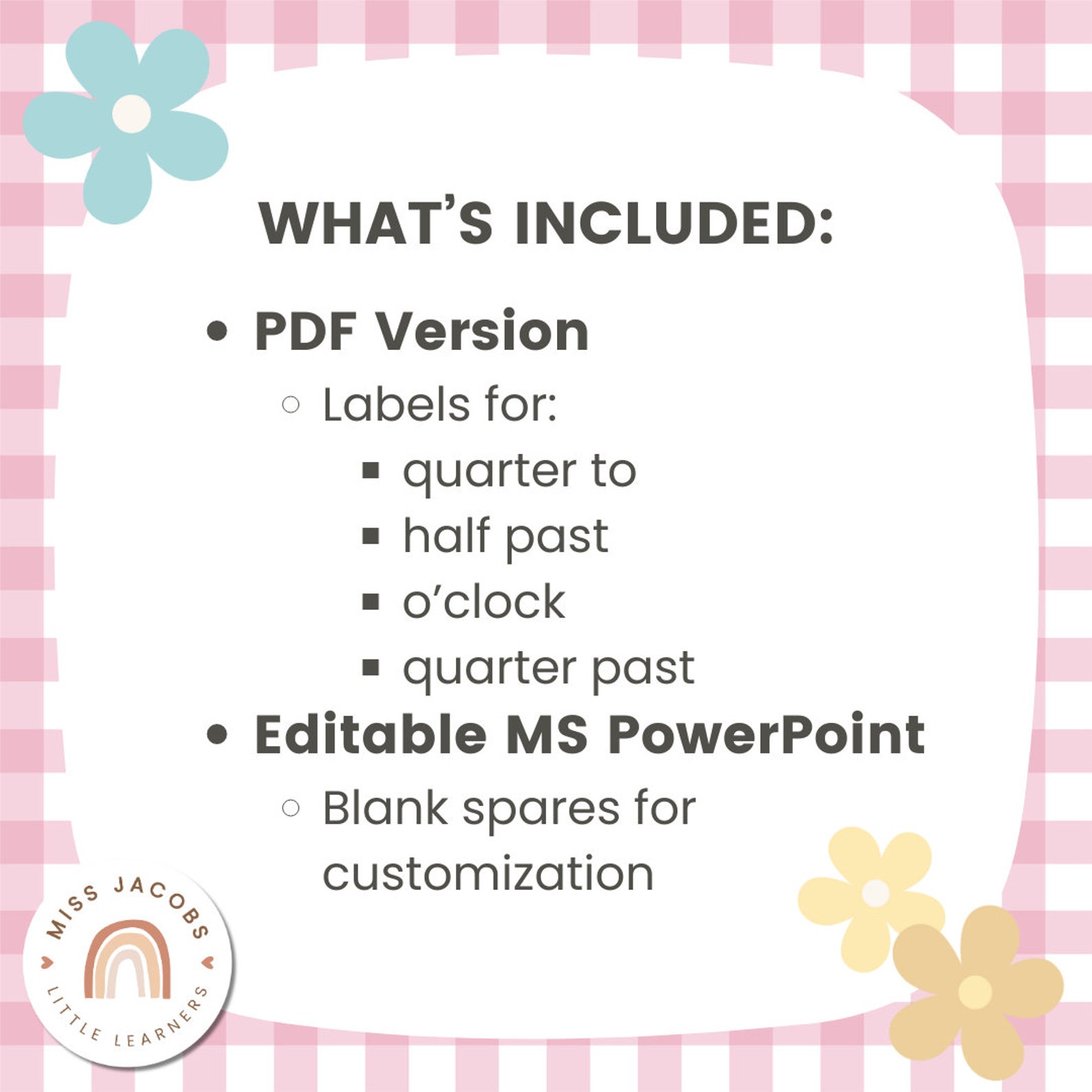 Clock Numbers Daisy Gingham Pastels Classroom Decor Editable - Etsy