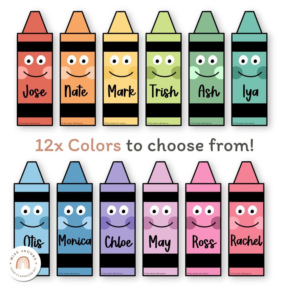 Crayon Door Display, Editable Welcome Door Signs + Student Name Labels ...
