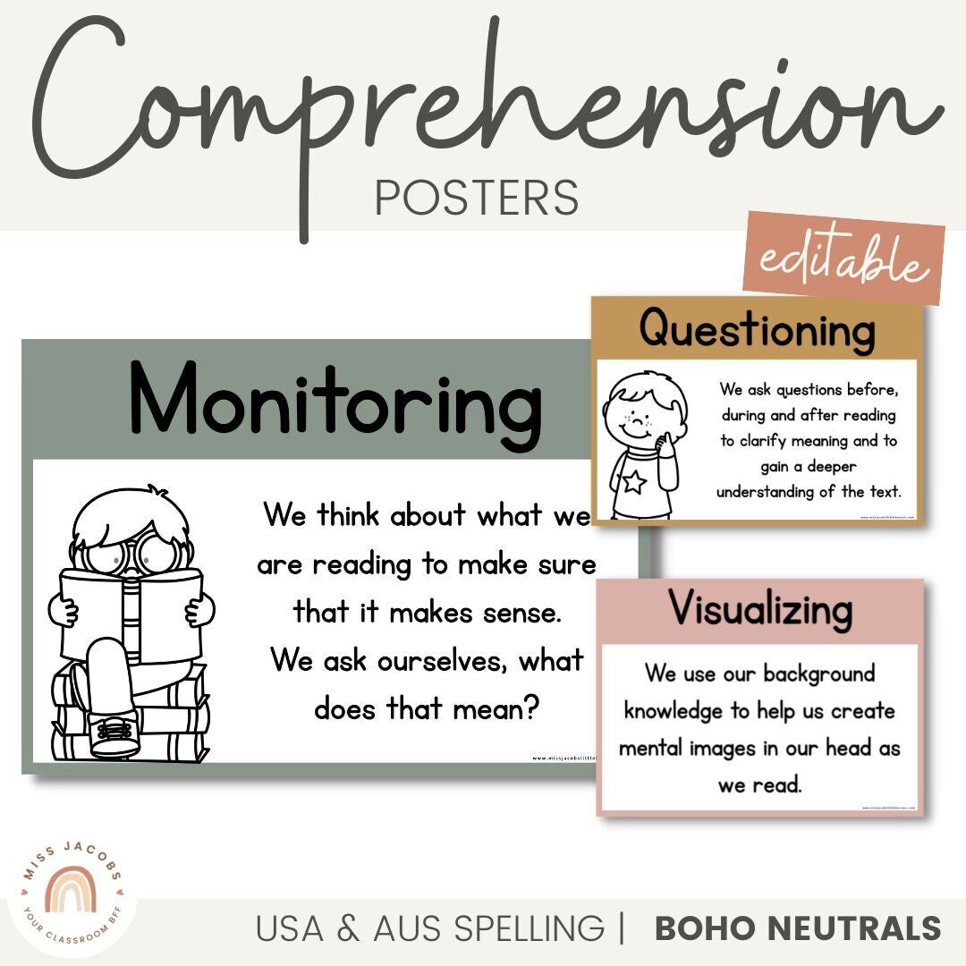NEUTRAL Comprehension Strategy Posters | Boho Color Palette | Neutral ...