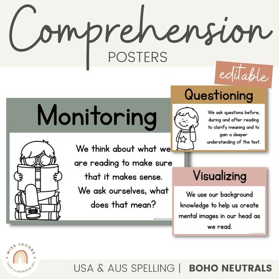 NEUTRAL Comprehension Strategy Posters Boho Color Palette - Etsy