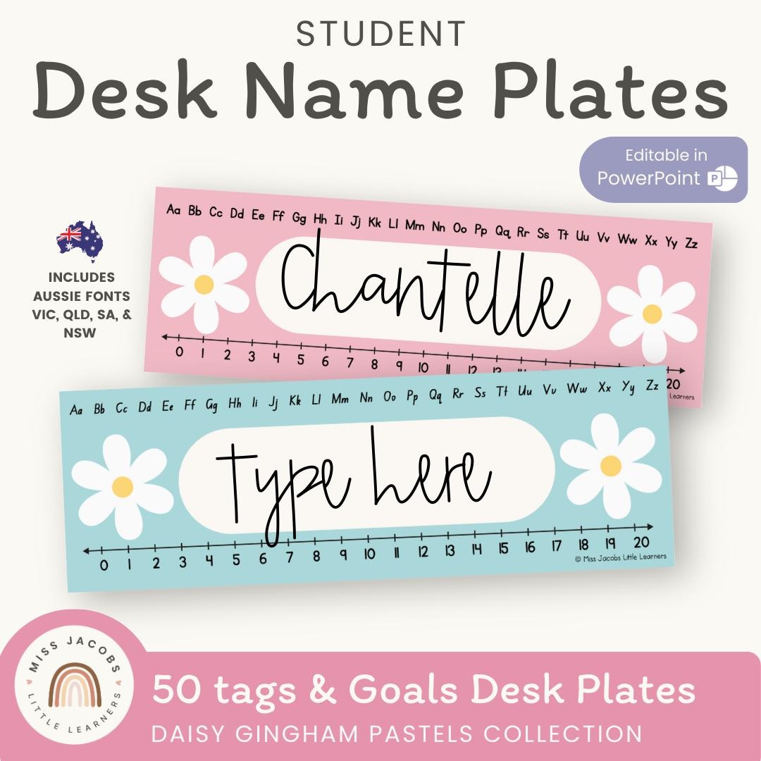 Student Desk Plates & Supply Labels | Daisy Gingham Pastels Classroom ...