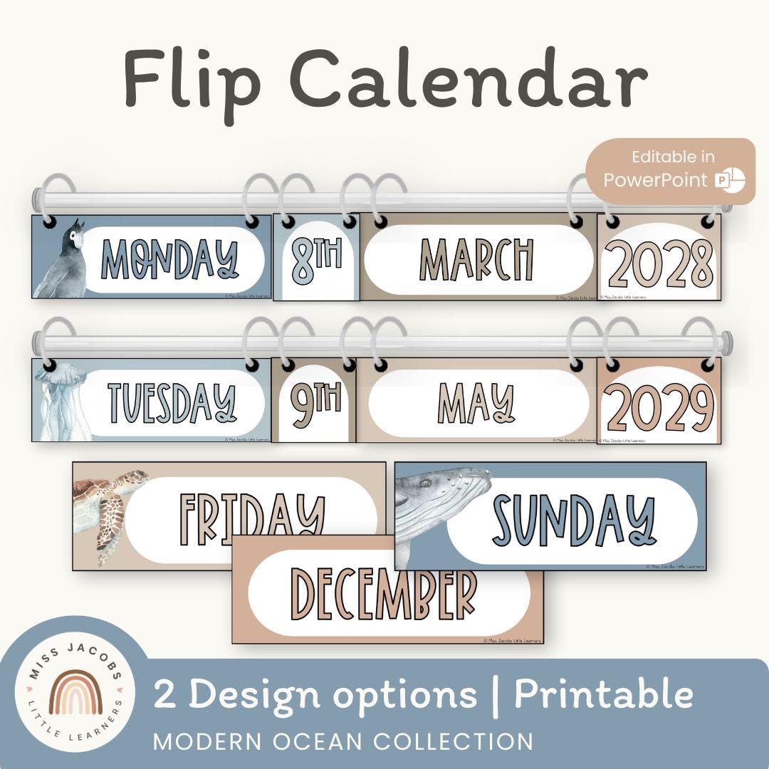 Flip Calendar | Interactive Date Display | Modern Ocean Classroom Decor ...
