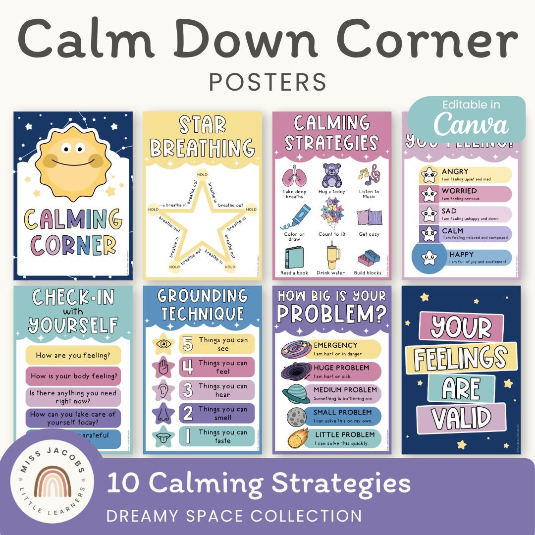 Calm Down Corner Posters: Dreamy Space SEL Regulation Techniques ...