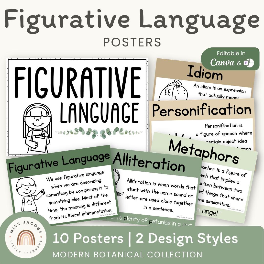 Figurative Language Posters, Modern Botanical Farmhouse Printable ELA ...
