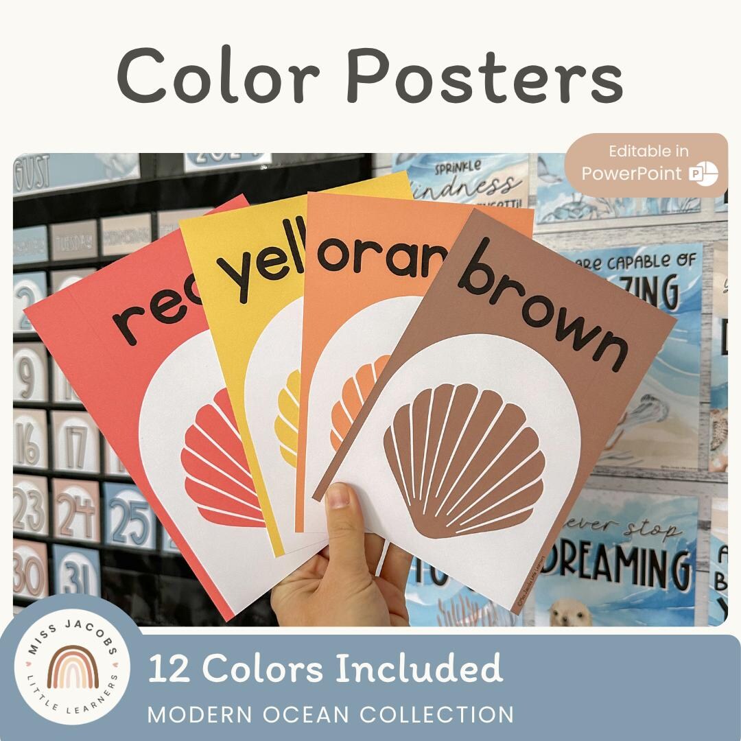 Color Posters | Modern Ocean Classroom Decor | Editable - Etsy