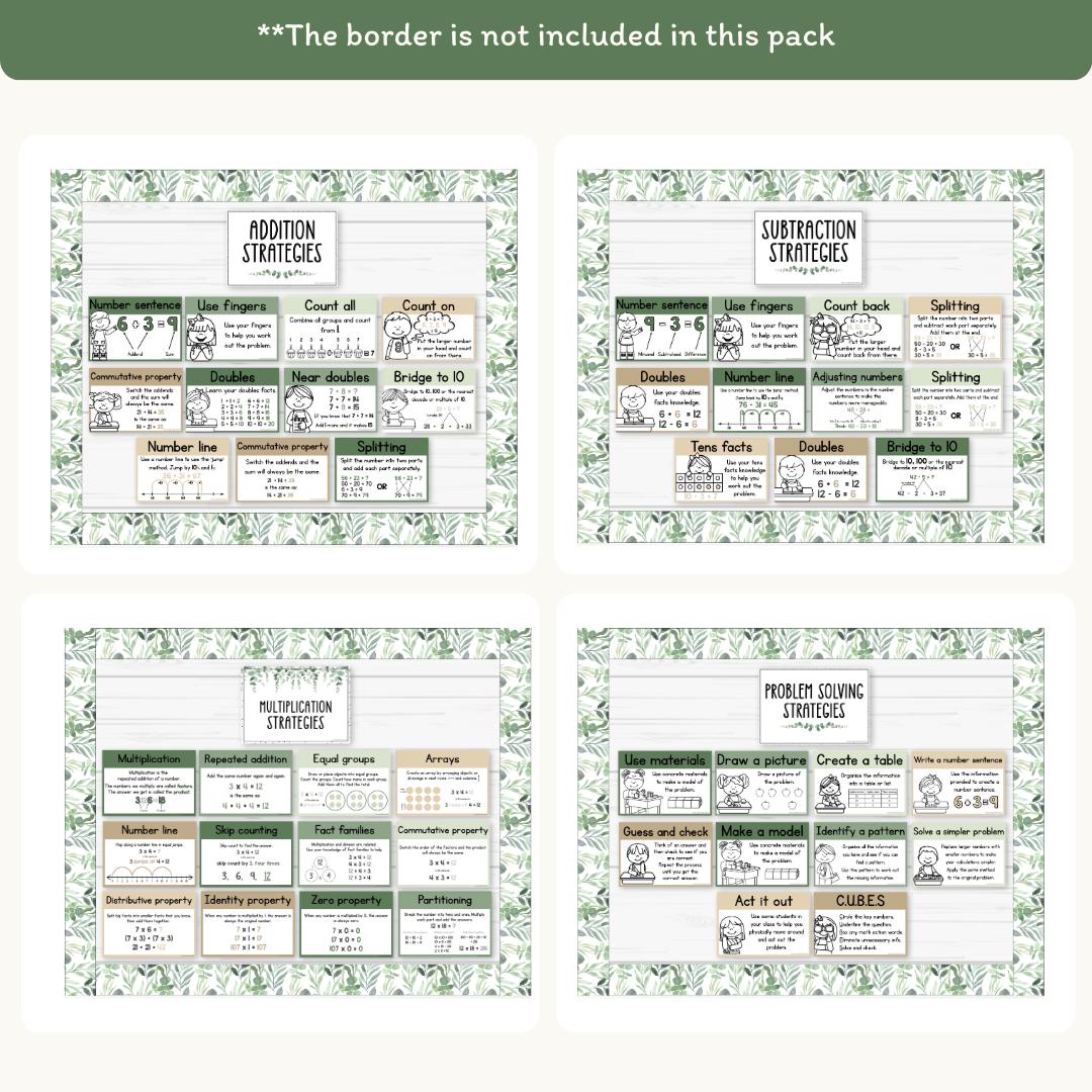 BOTANICAL Math Posters Bundle Set of 18 Numeracy Posters, Editable ...