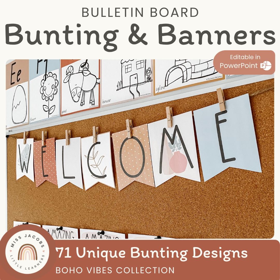 BOHO VIBES Bulletin Board Banners | Neutral Classroom Bunting ...