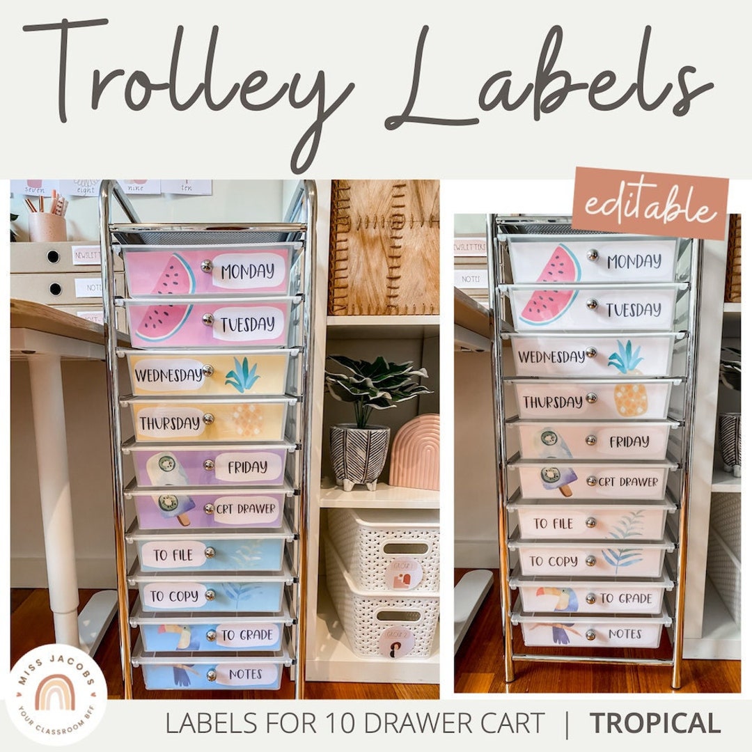 TROPICAL Teacher Rolling Cart Labels | Editable | Tropical Classroom ...