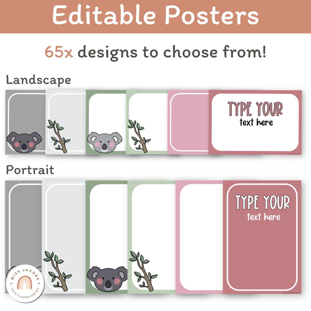 Koala Classroom Decor Bundle, Calm Nature Theme Decor Set, Editable ...