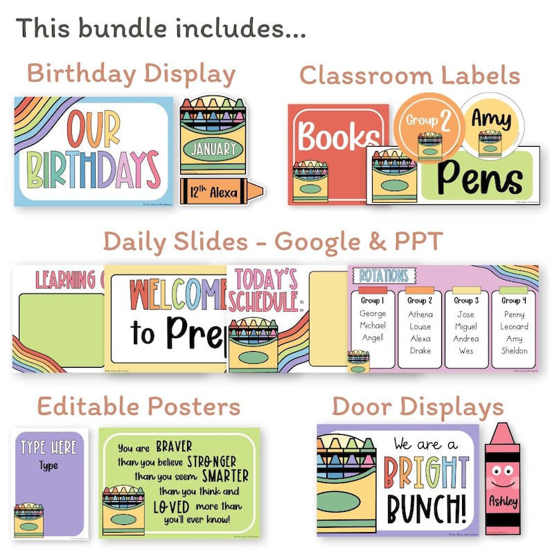 Back to School Crayon Theme Classroom Decor Essentials Pack, Editable ...