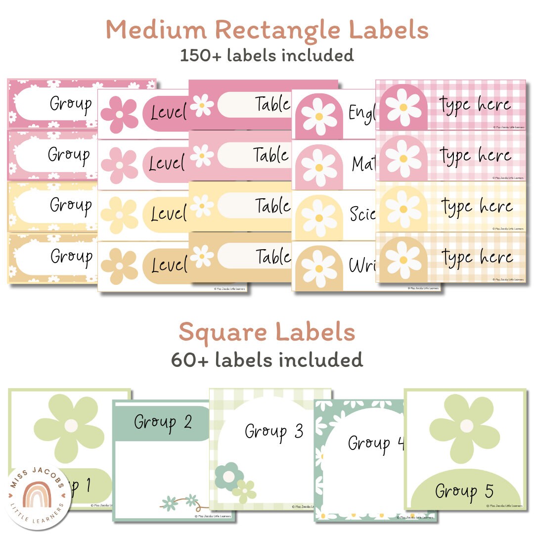 Classroom Supply Labels & Student Name Tags Bundle | Daisy Gingham ...
