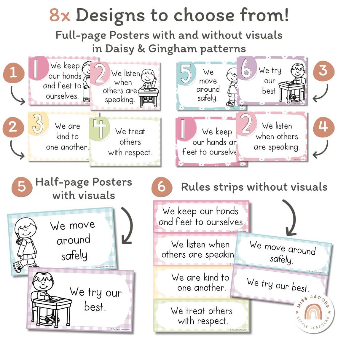 Classroom Rules Posters for Classroom Management | Daisy Gingham Pastel ...