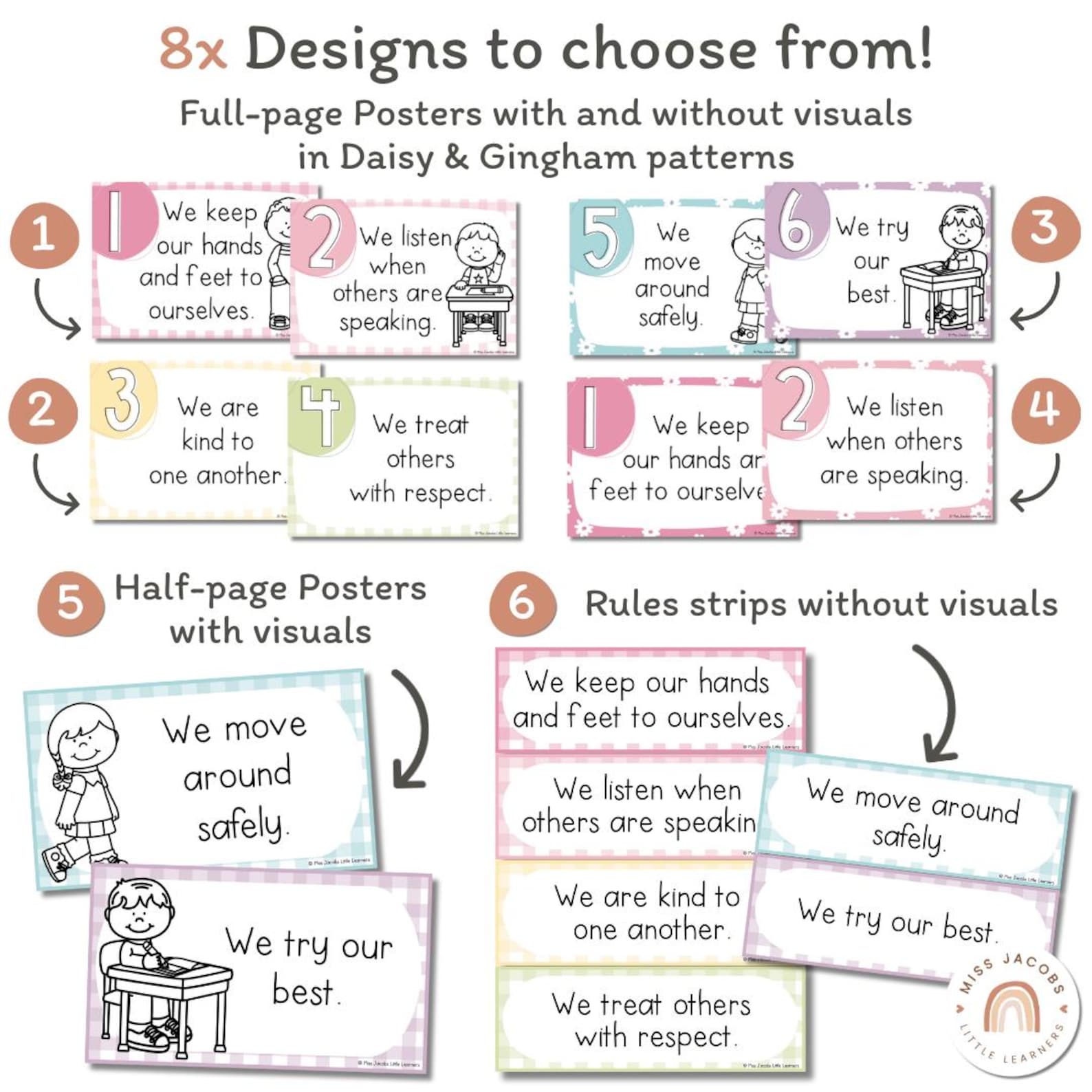 Classroom Rules Posters for Classroom Management | Daisy Gingham Pastel ...