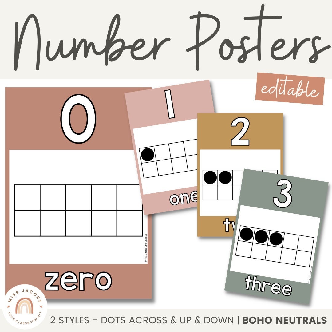 BOHO RAINBOW Number Posters | Ten Frames | Neutral Rainbow Math ...