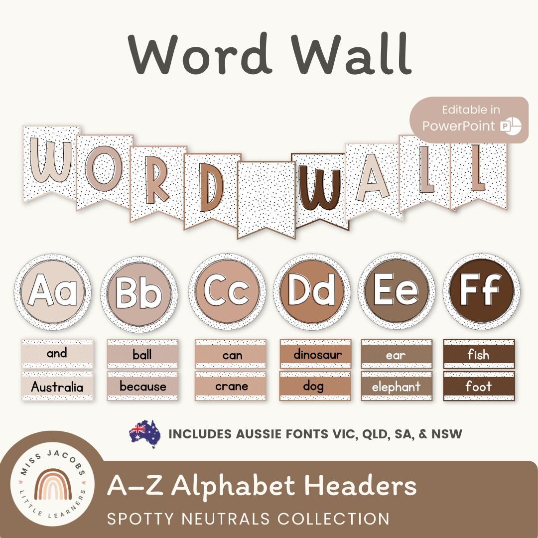 Spotty Neutrals Word Wall, Printable Alphabet Word Wall Letters ...