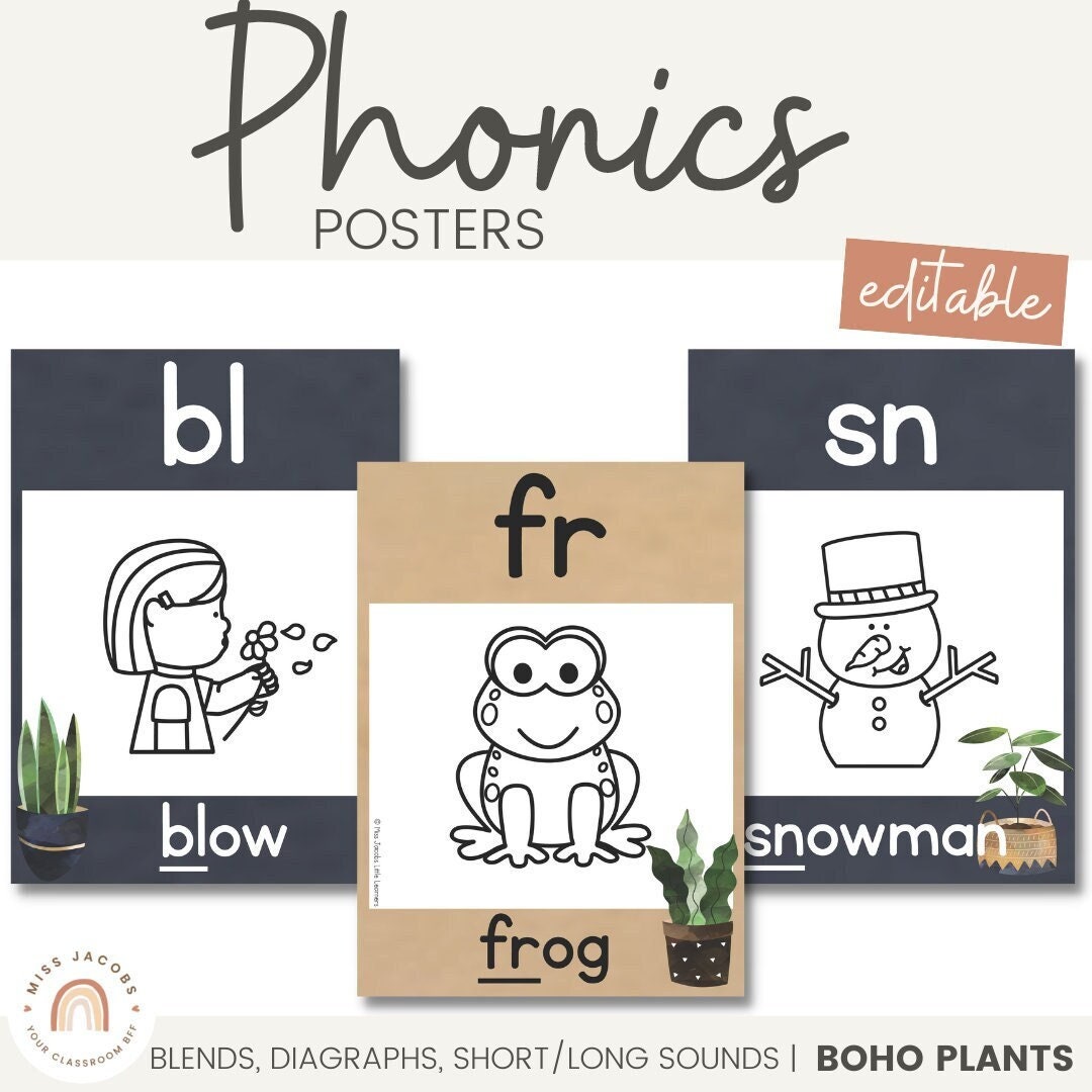 Phonics Posters | Rustic BOHO PLANTS Decor - Etsy