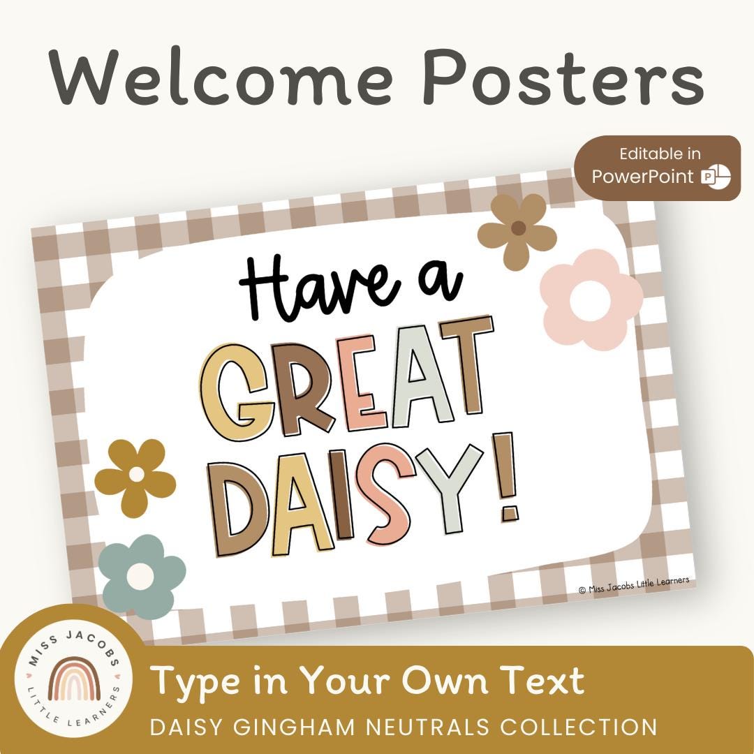 Welcome Posters | Daisy Gingham Neutrals Classroom Decor - Etsy