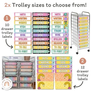 Cutesy Teacher Rolling Cart Editable Labels, Back to School 10 - 12 ...