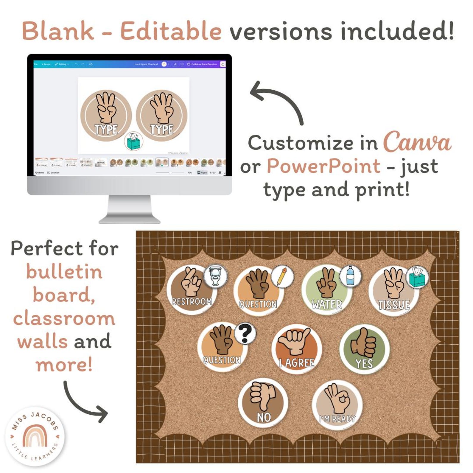 Woodland Hand Signals Posters, Neutral Printable Hand Signs, Classroom ...