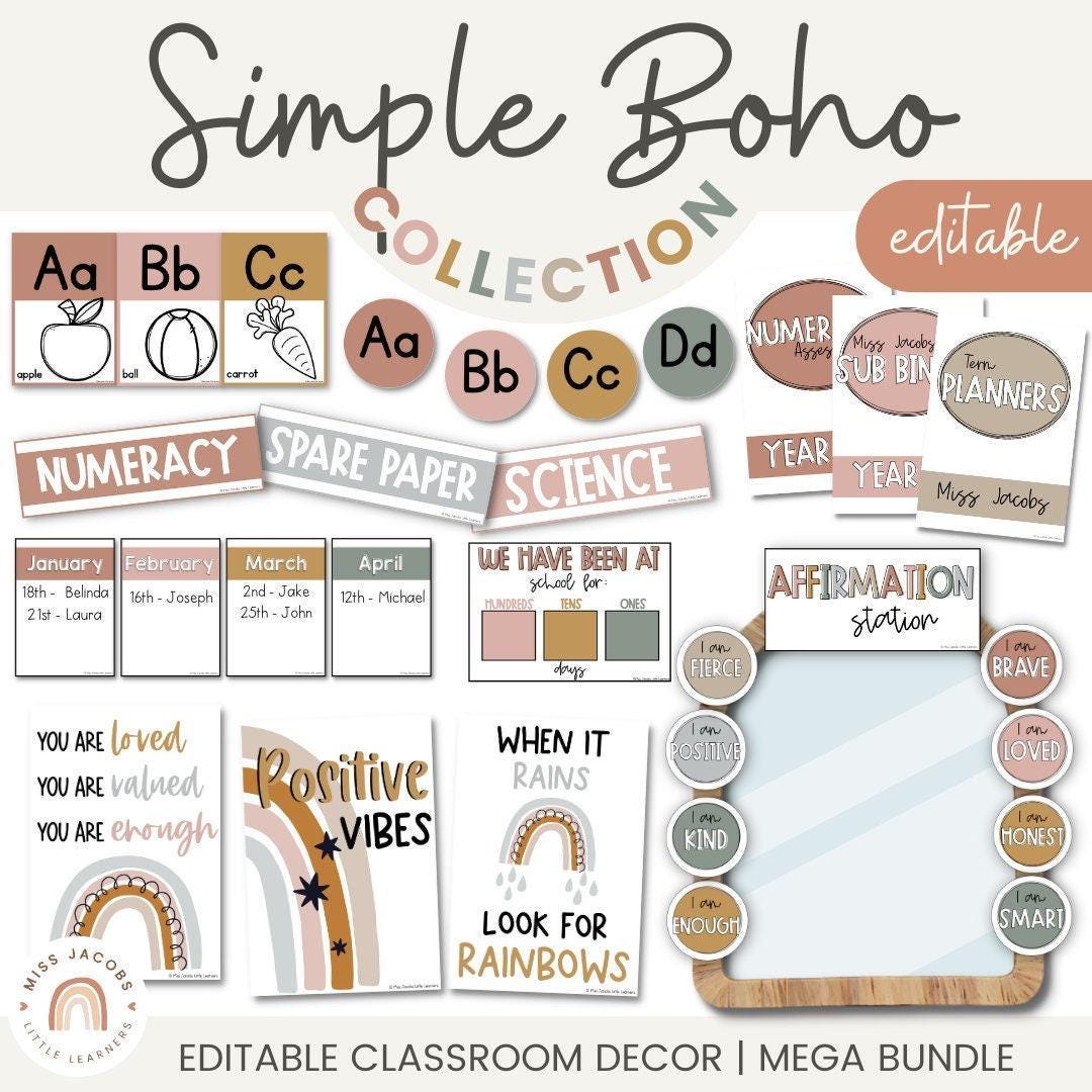 SIMPLE BOHO Classroom Decor BUNDLE | Neutral Boho Decor - Etsy