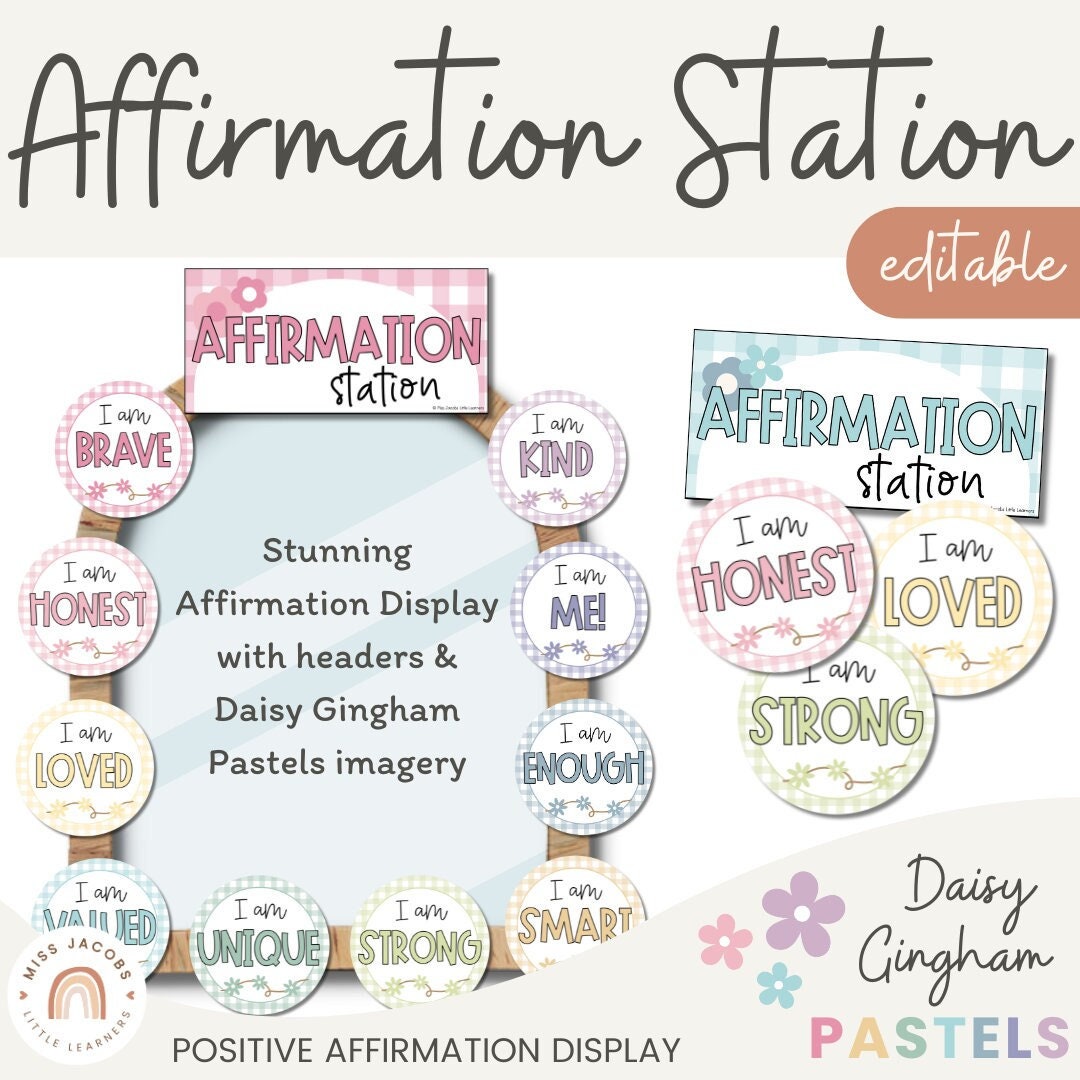 Affirmation Station, Daisy Gingham Pastel Positive Student Affirmation ...