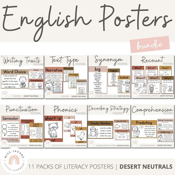 English Posters Bundle BOHO VIBES Desert Neutral Classroom | Etsy