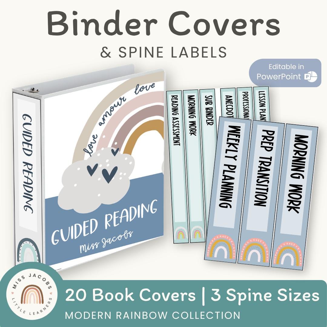 MODERN RAINBOW Binder Covers and Spines | Editable | Calm Colors ...