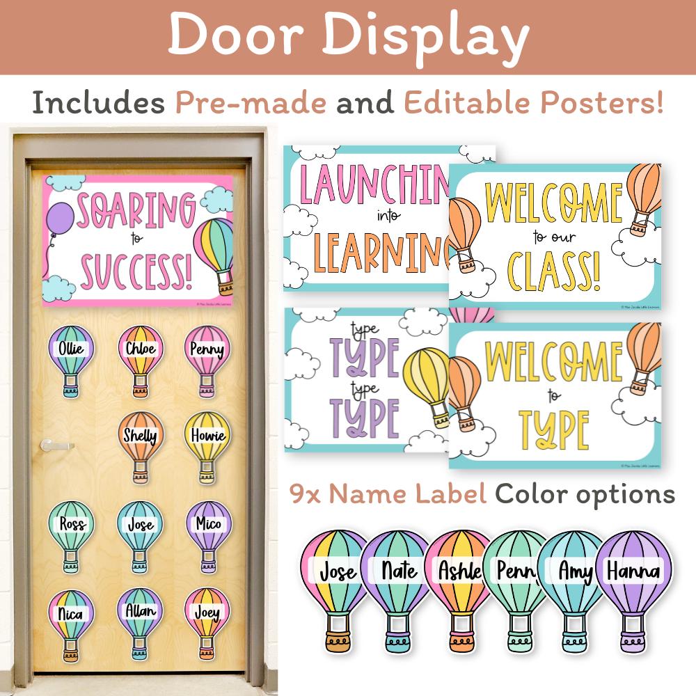 Pastel Hot Air Balloon Classroom Decor Bundle, Editable Calm Theme ...