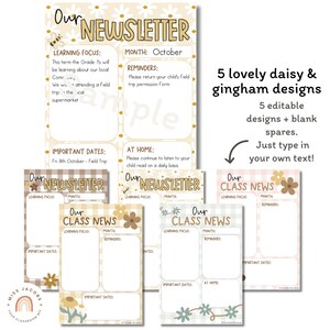 Editable Classroom Newsletter Template Daisy Gingham Neutrals Classroom ...
