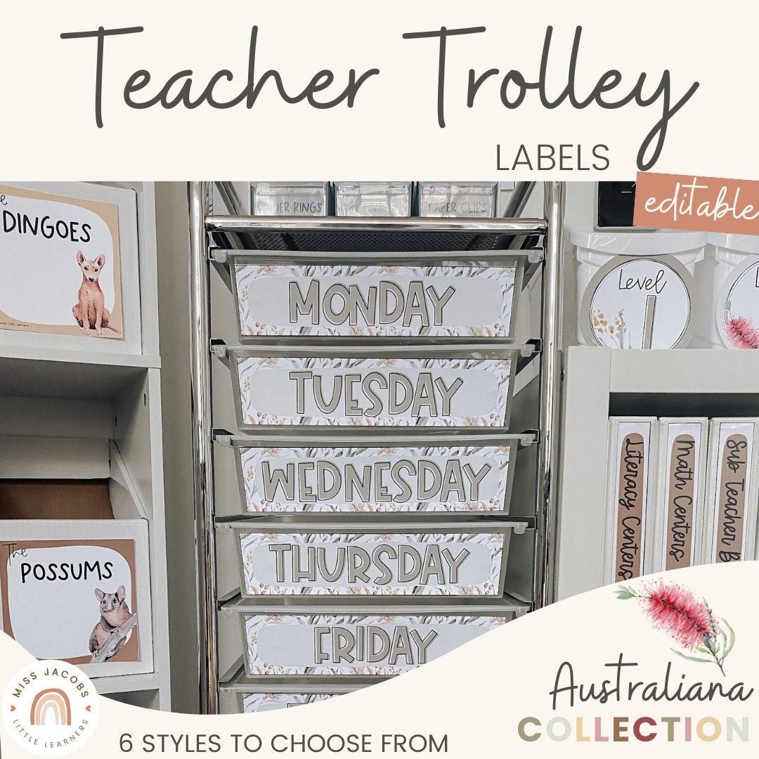 10 Drawer Cart Labels | AUSTRALIANA Teacher Trolley Labels | Editable ...