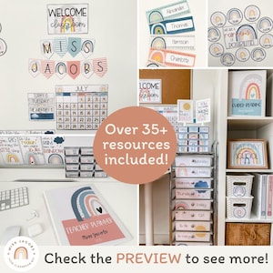 MODERN RAINBOW Classroom Decor Bundle Editable Calm Colors Classroom ...