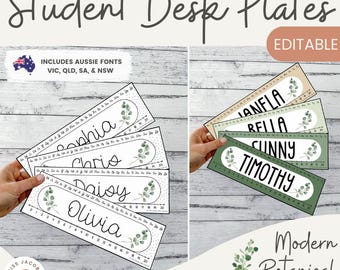 Editable Desk Name Tags With Alphabet & Number Line, Modern Botanical ...