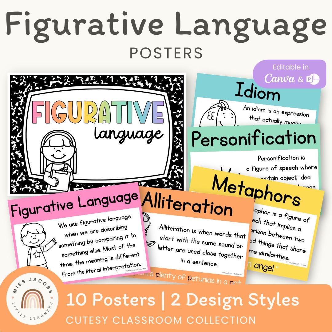 Cutesy Figurative Language Posters, Printable ELA Anchor Charts ...