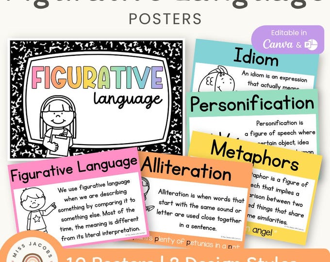 Cutesy Figurative Language Posters, Printable ELA Anchor Charts ...