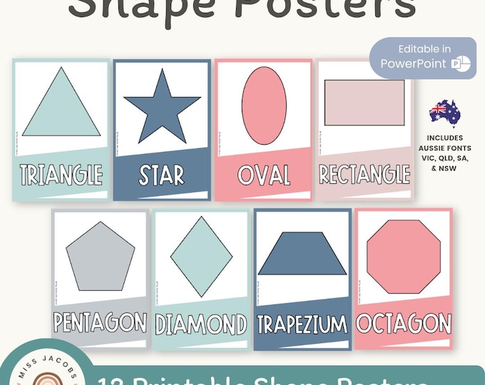 Shape Posters | Modern Rainbow | Calm Classroom Decor | Editable - Etsy