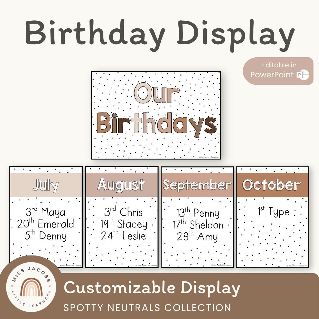Birthday Display | SPOTTY NEUTRALS Classroom Decor | Editable - Etsy