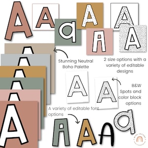Bulletin Board Lettering Pack | Editable | BOHO & MESSY DOTS | Neutral ...