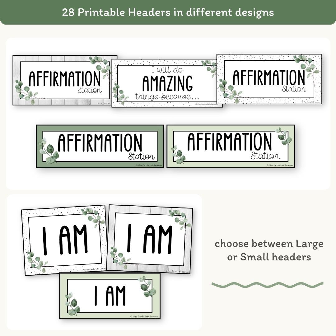 Affirmation Station Printable, Modern Botanical Classroom Decor, Leafy ...