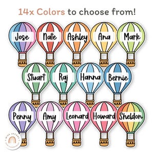 Rainbow Hot Air Balloon Door Display, Editable Welcome Door Signs, Name ...
