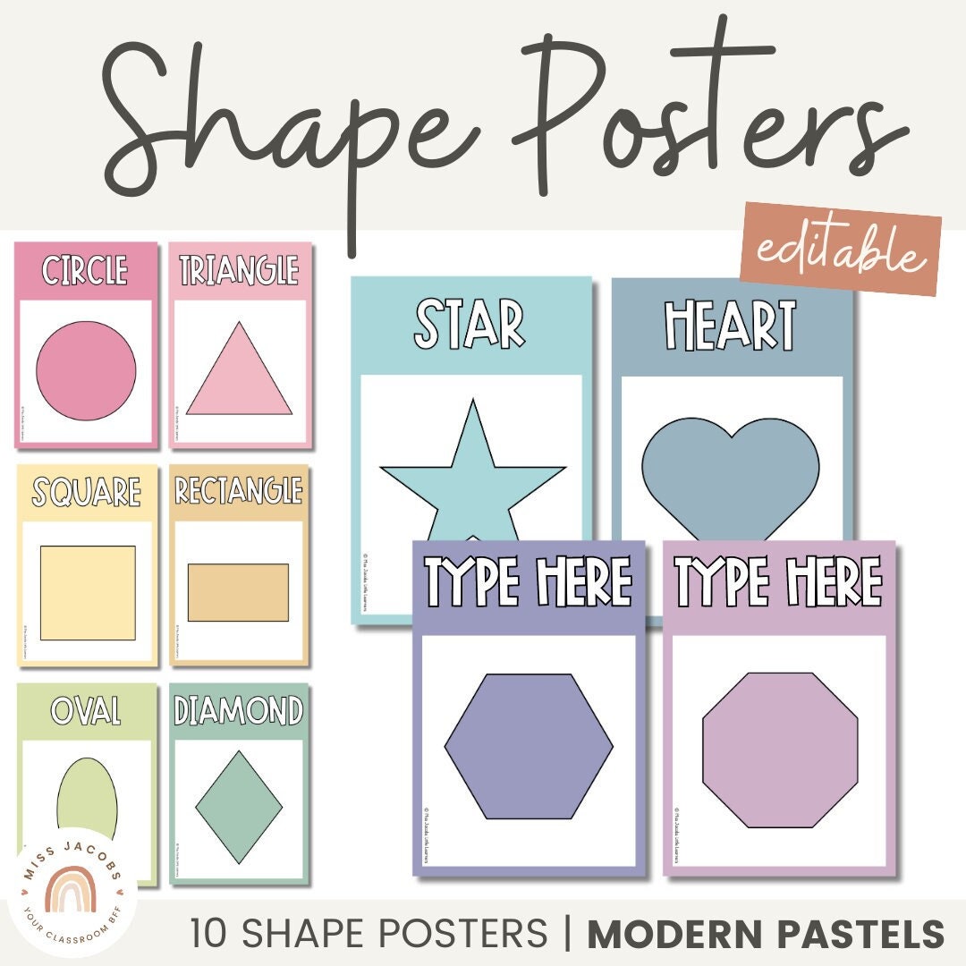 Shape Posters Modern Simple Pastels Calm Classroom Decor Editable - Etsy